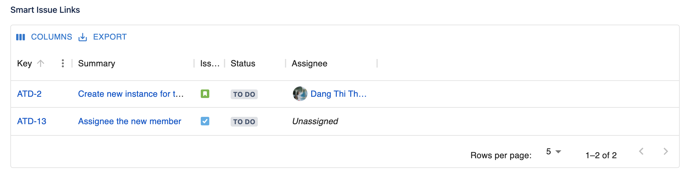 Example Smart Issue Panel