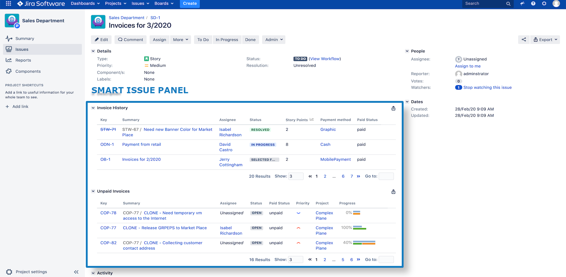 Smart Panel in Issue View